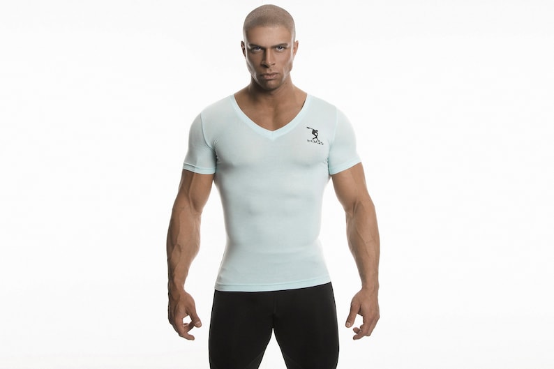 DEMIG Mens Deep V Neck T Shirt Compression Baselayer Bamboo Fabric ...