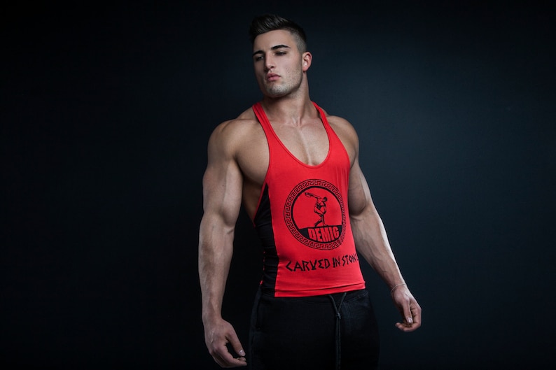 DEMIG Mens Bamboo Fitted Graphic Stringer Tank Tops DRIFIT Racerback ...