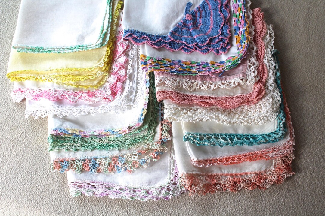 Lot of 16 Vintage Hankies Crocheted Edge Handkerchiefs for Repurposing ...