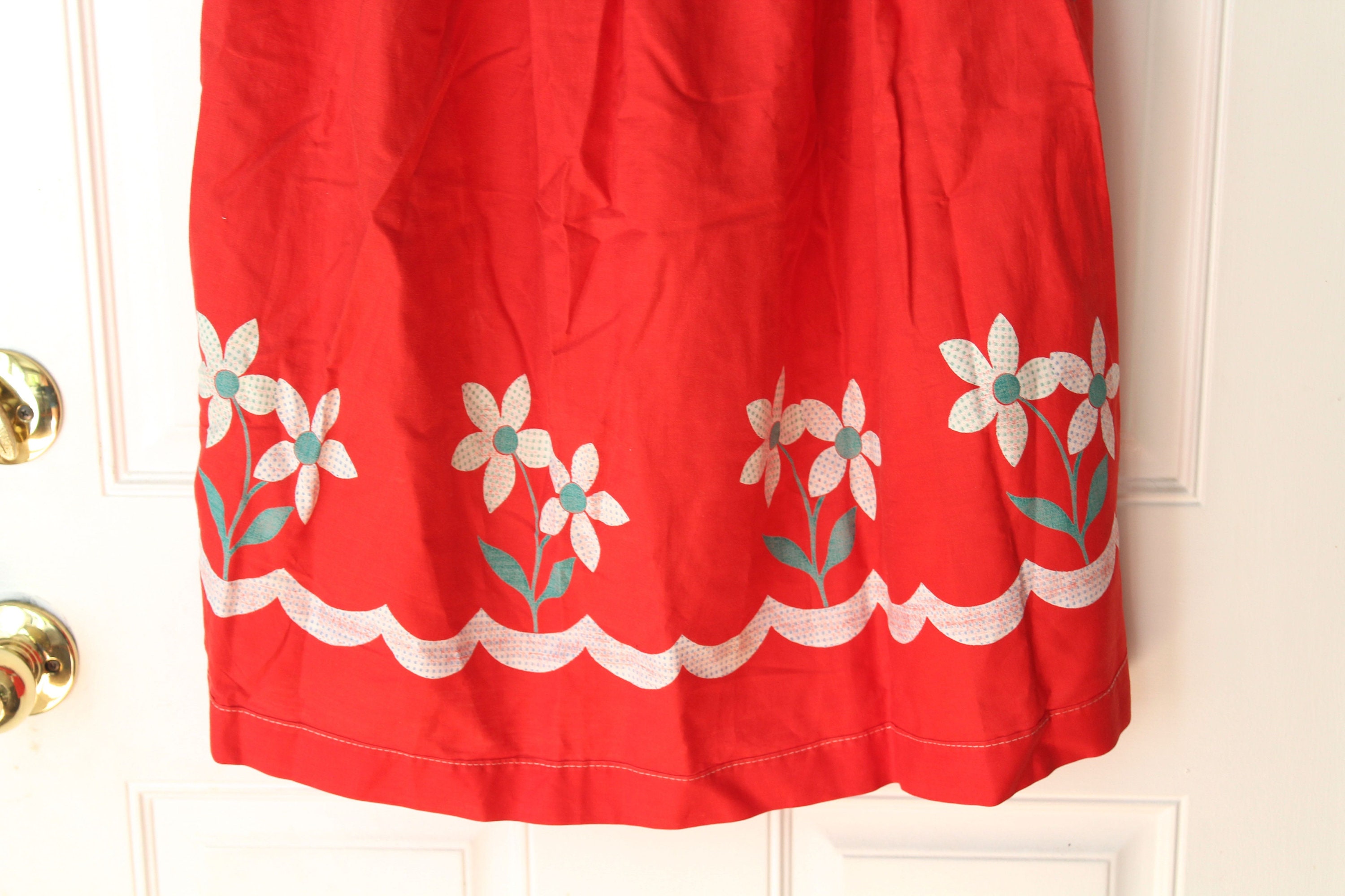 Vintage 70s Red Kitschy Kitchen Apron Longer Half Floral - Etsy