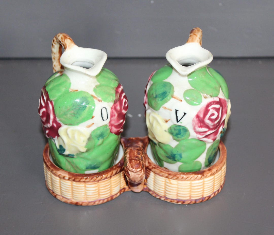 Vintage Cruet Set Porcelain Floral Oil & Vinegar Pitchers Japan - Etsy
