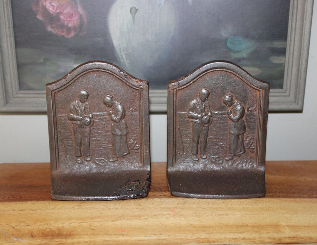 Antique Cast Iron Book Ends the Angelus Call to Prayer Copyright 1928 ...