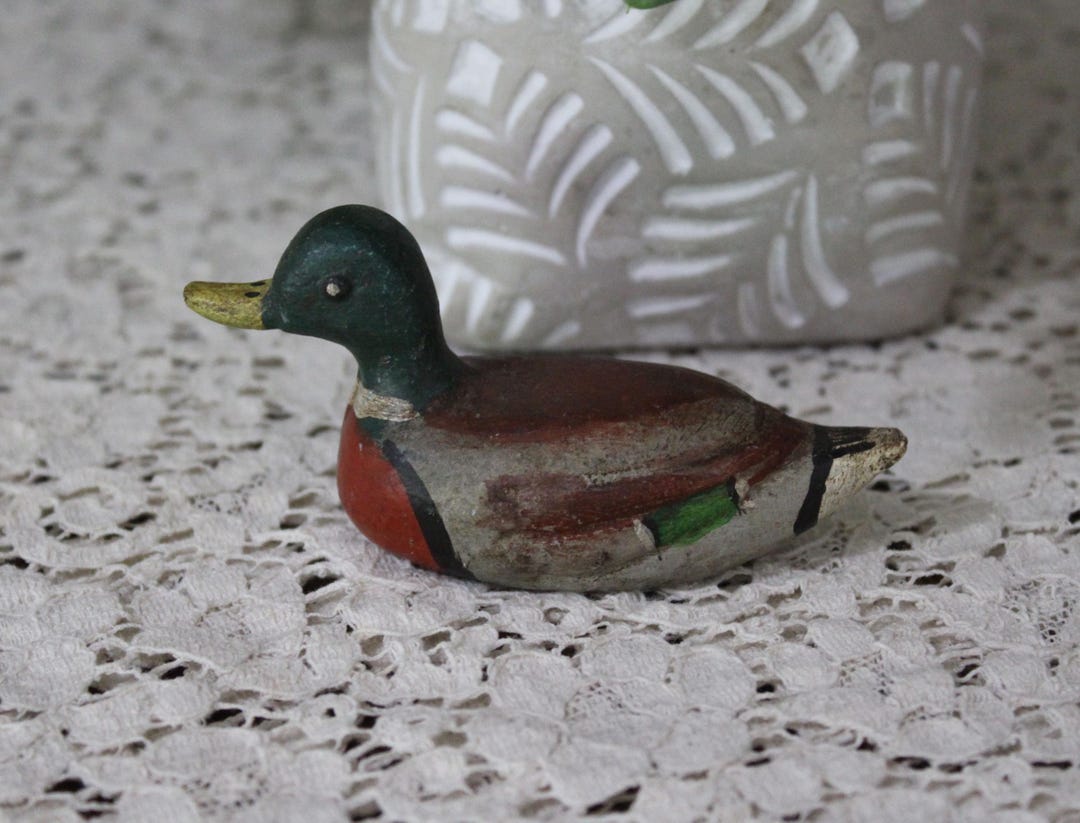 Vintage Hand Painted Mallard Duck Trinket Stone - Etsy