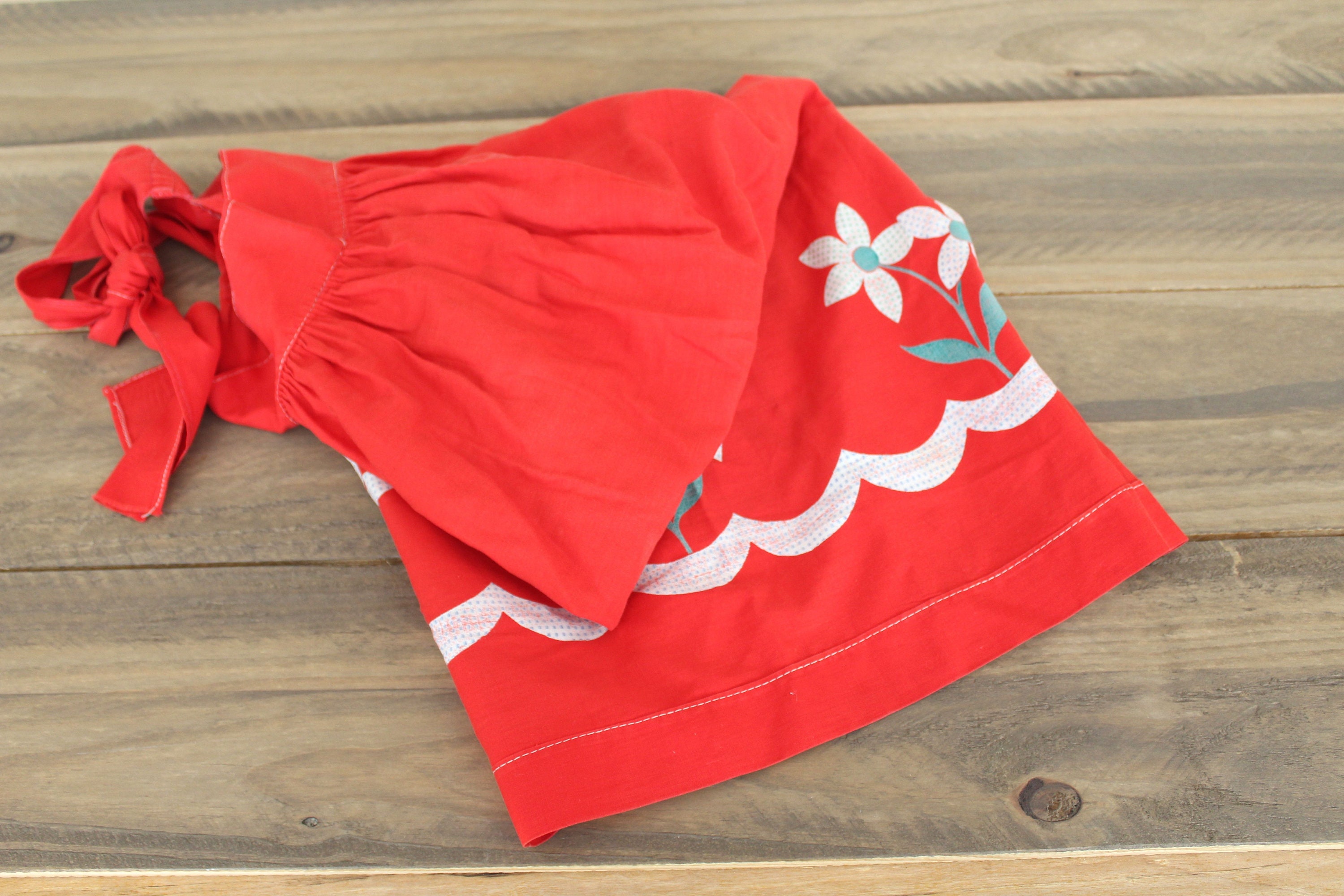 Vintage 70s Red Kitschy Kitchen Apron Longer Half Floral - Etsy