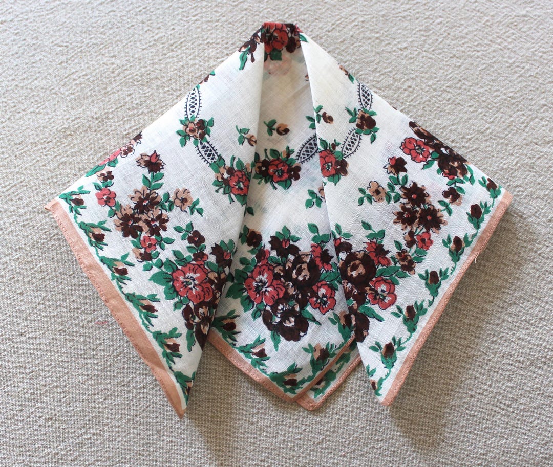 Vintage Floral Hankie Women's Handkerchief Lady's Linen Mid Century ...