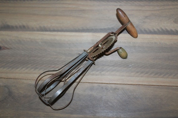 Vintage Primitive Hand Mixer Wood & Metal Vintage Kitchen Tool | Etsy