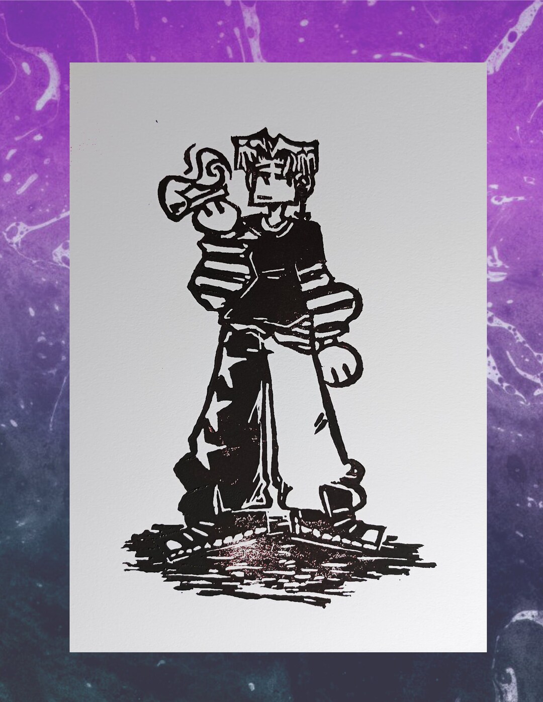 EBOY E-boy Smoking Cartoon Emo 7x5 Linocut Print - Etsy
