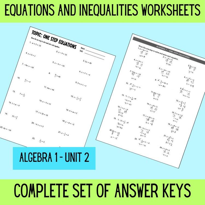 Math Worksheets Algebra Equations and Inequalities Pre-algebra Algebra ...