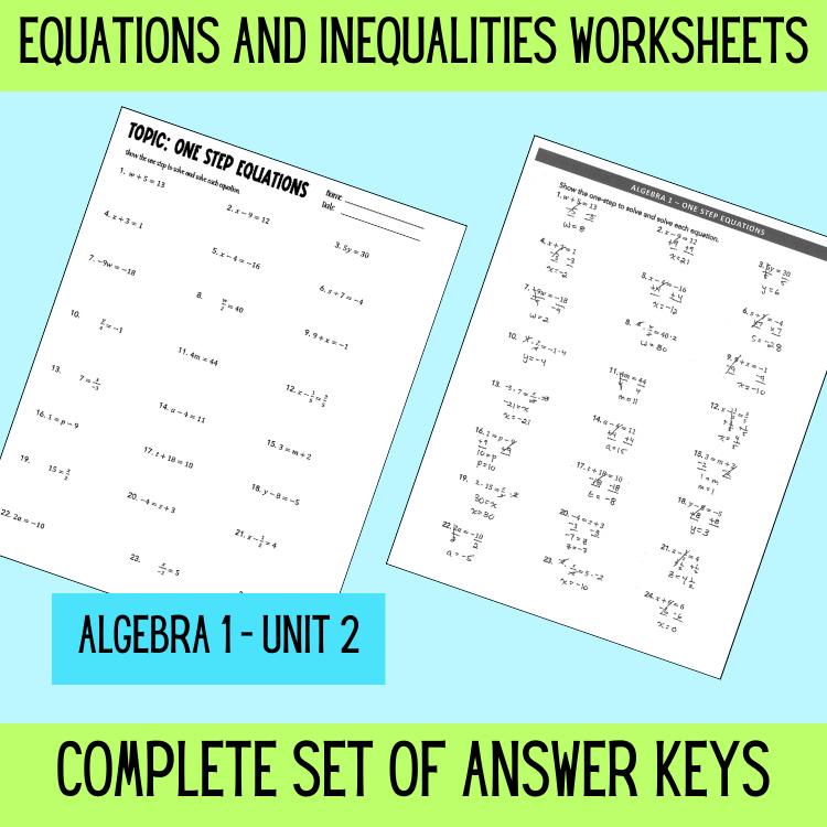 Math Worksheets Algebra Equations and Inequalities Pre-algebra Algebra ...