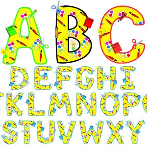 Back to School Alphabet Letters PNG Bundle, Hand Drawn Doodle ...