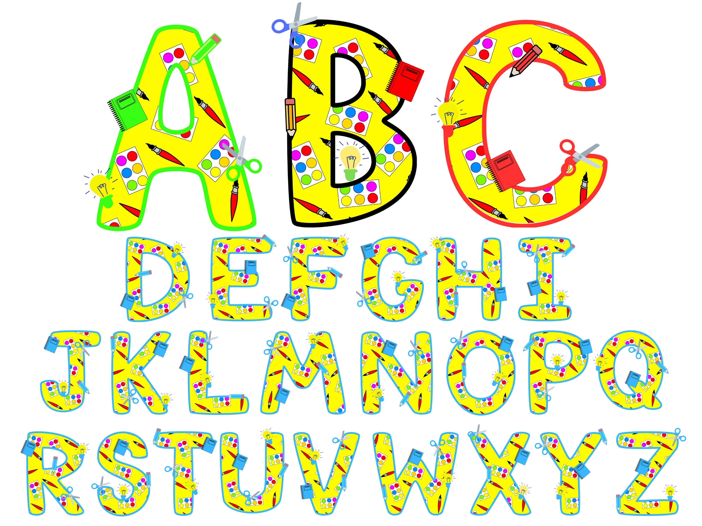Back to School Alphabet Letters PNG Bundle, Hand Drawn Doodle ...