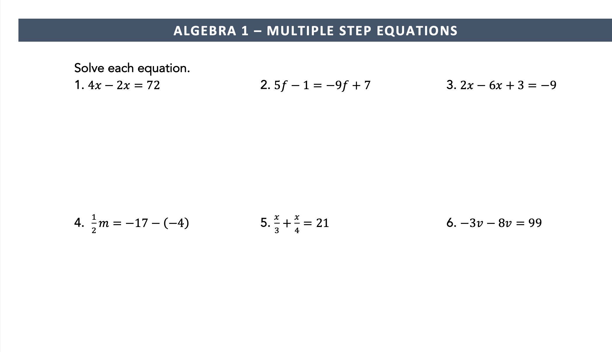 Multiple Step Equations, Homeschool Math, Middle School Math, Math ...