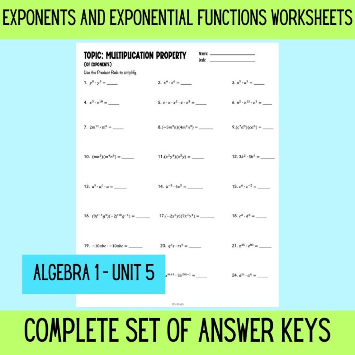 Math Worksheets Notes Algebra Laws of Exponents Worksheets, Pre-algebra ...