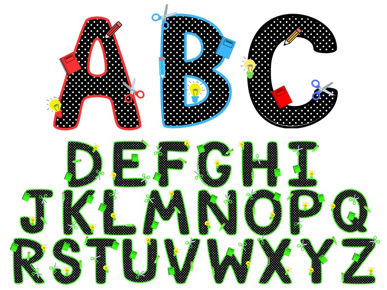 Back to School Alphabet Letters PNG Bundle, Hand Drawn Doodle ...