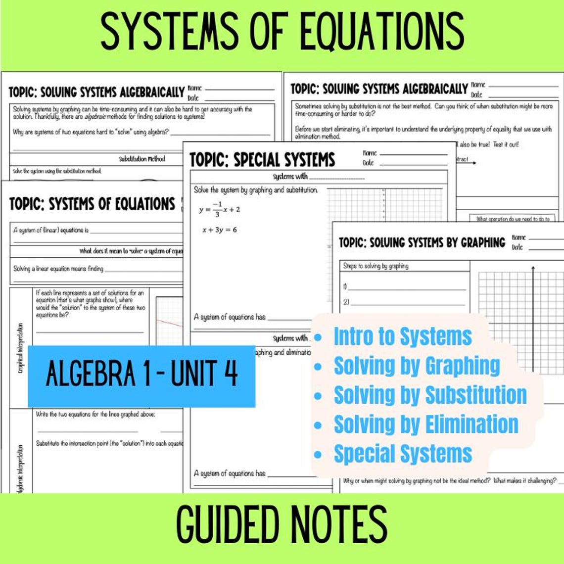 Systems of Equations Pre-algebra Algebra, Math Notes Worksheets ...
