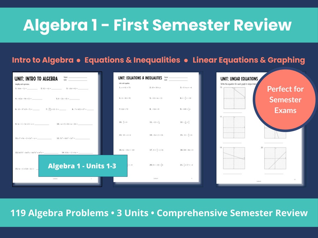 Algebra 1 Semester 1 Review | 119 Practice Problems + Answer Key ...