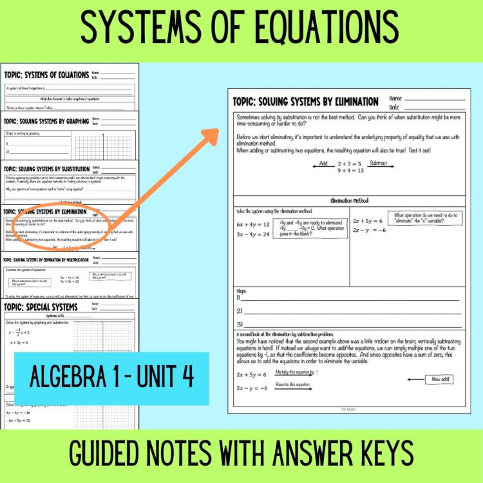Systems of Equations Pre-algebra Algebra, Math Notes Worksheets ...