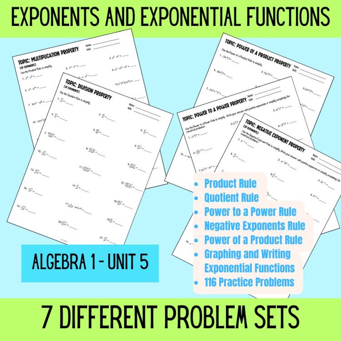 Math Worksheets Notes Algebra Laws of Exponents Worksheets, Pre-algebra ...