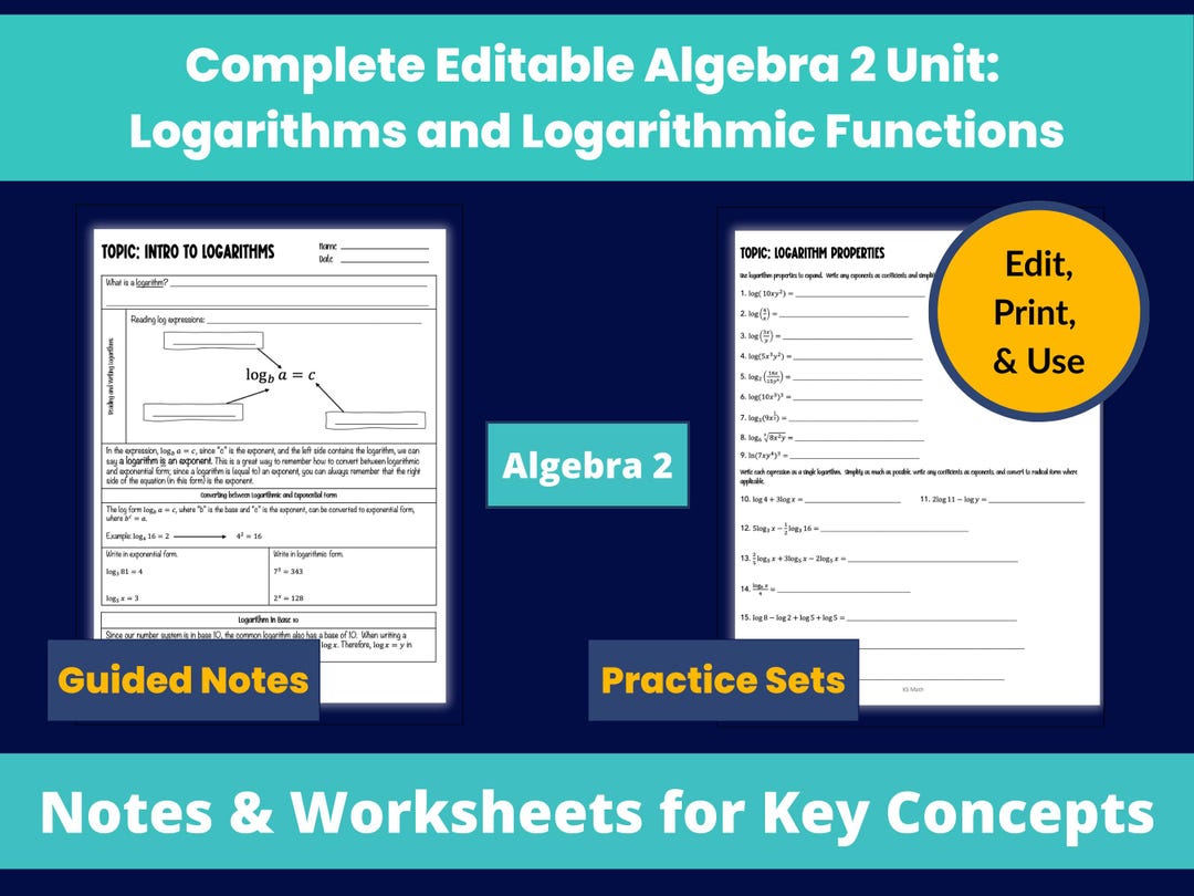 Completely Editable Logarithms Unit | Algebra 2, Guided Notes ...
