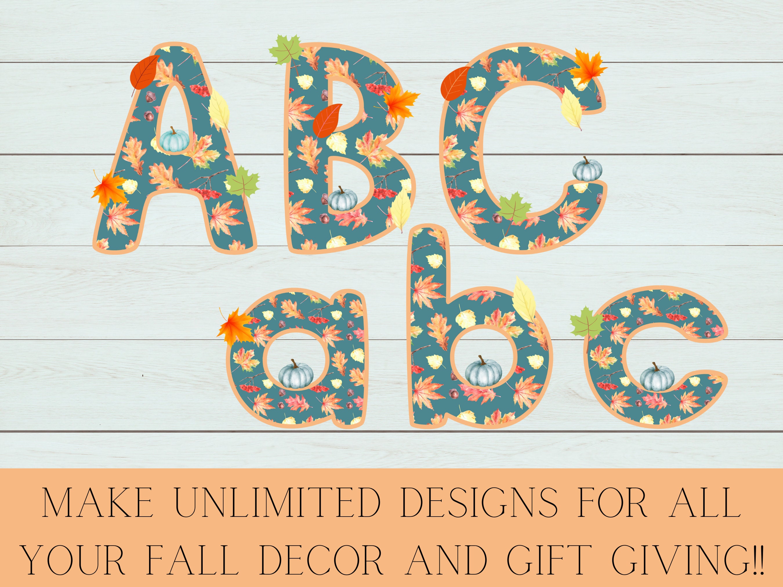 Fall Autumn Alphabet Letters PNG Bundle, Hand Drawn Doodle Letters ...