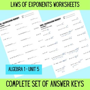 Algebra Laws of Exponents Worksheets: Homeschool Math (PDF) - Etsy