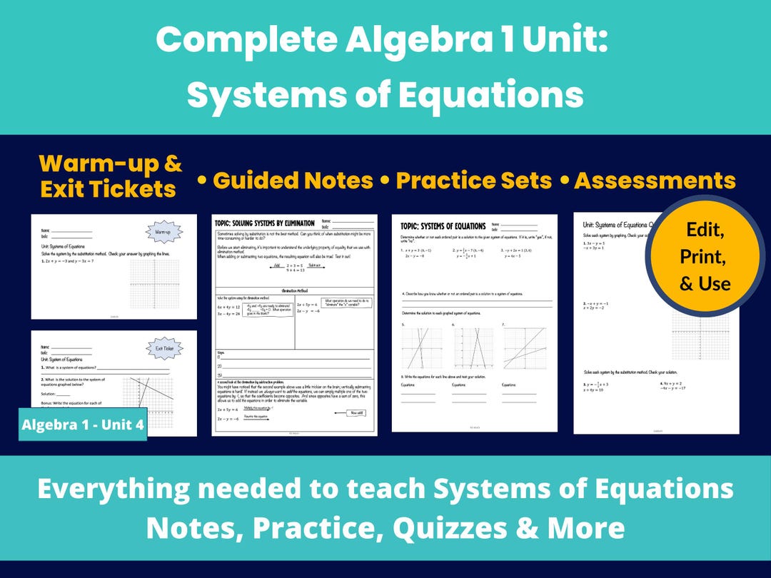 Systems of Equations Unit | Algebra 1, Guided Notes (editable) - Etsy