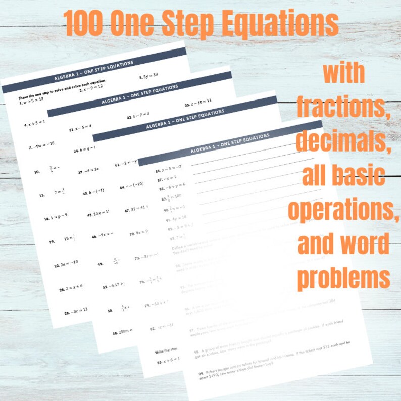 One Step Equations Worksheet: Algebra Math Practice (PDF) - Etsy