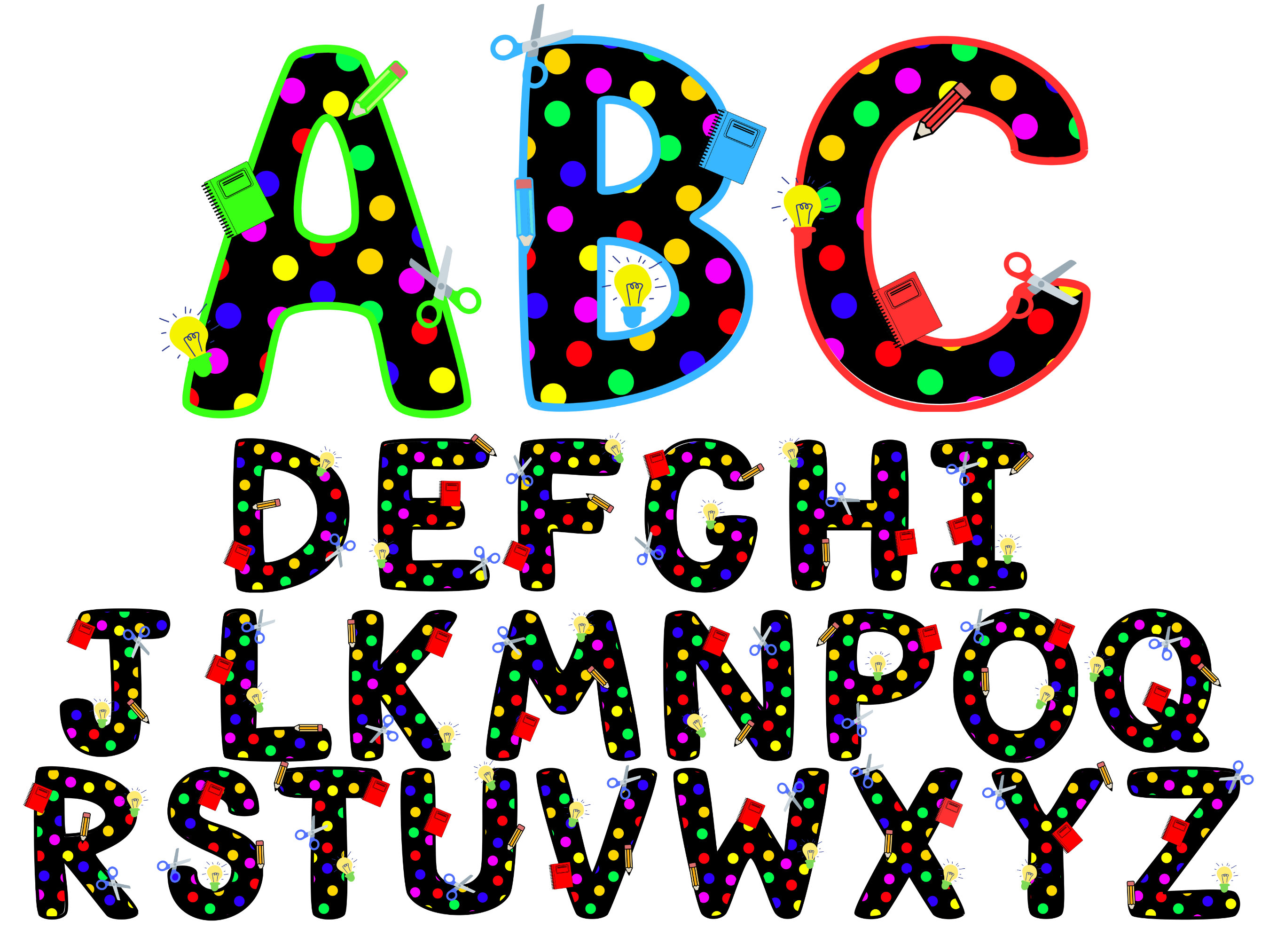 Back to School Alphabet Letters PNG Bundle, Hand Drawn Doodle ...