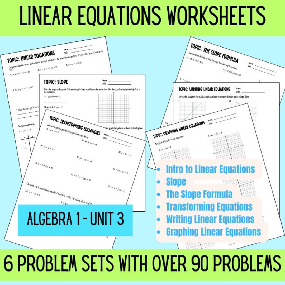 Math Worksheets Graphing Linear Equations, Multiple Representations of ...