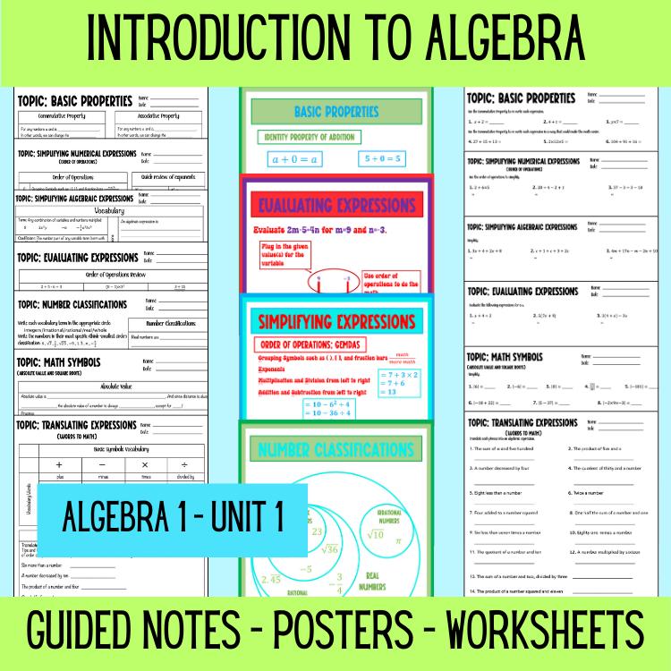 Introduction to Algebra Unit: Math Notes & Worksheets - Etsy