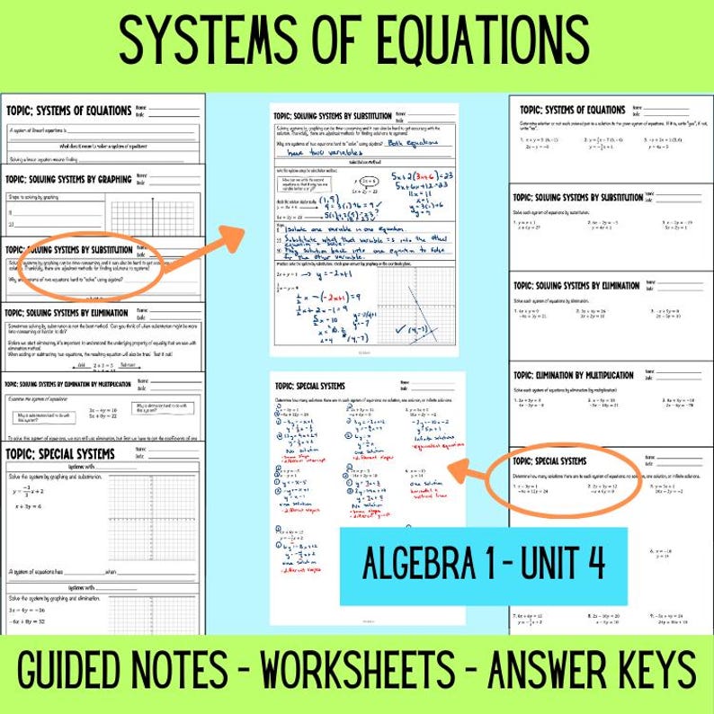 Systems of Equations Pre-algebra Algebra, Math Notes Worksheets ...