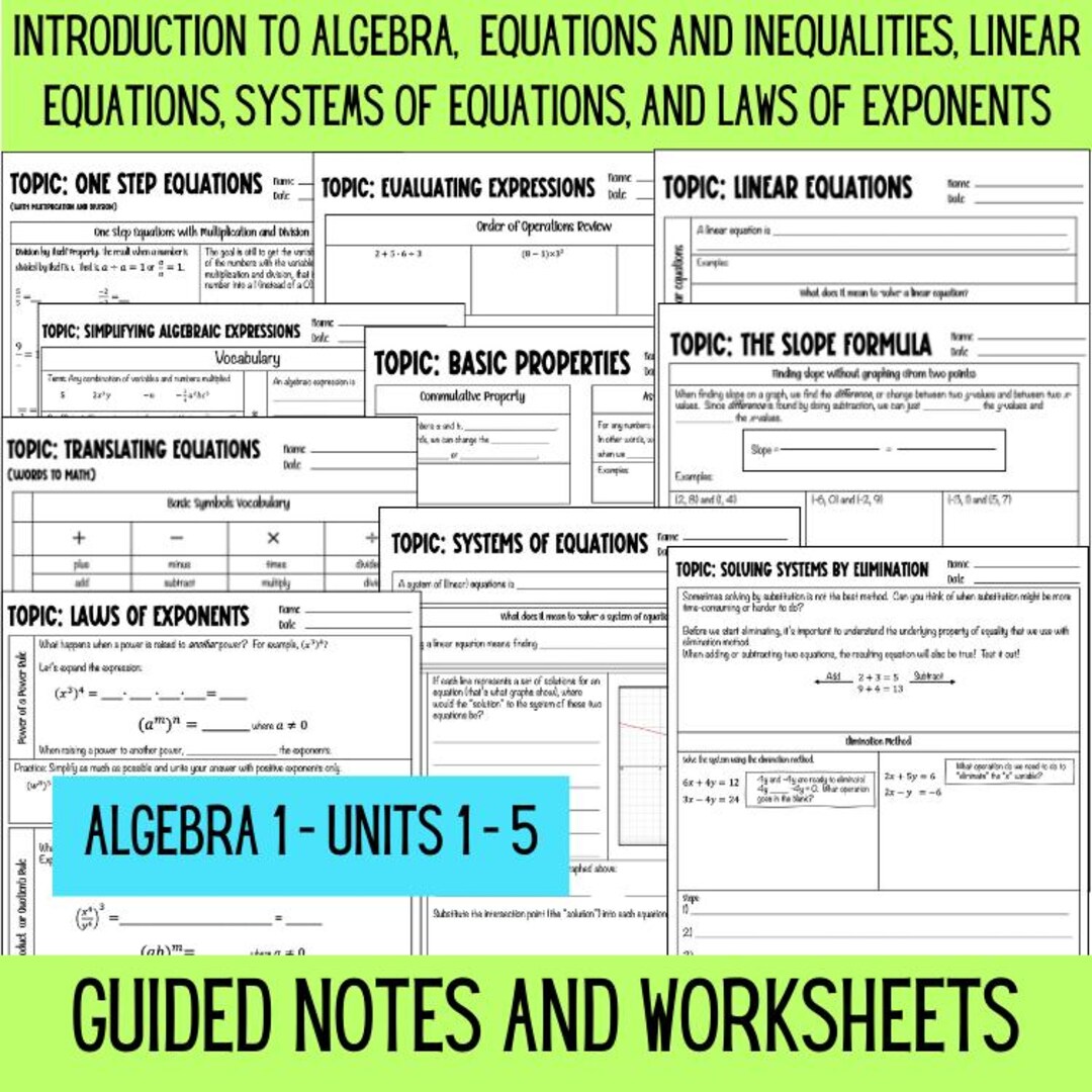 Five Complete Algebra Units, Introduction to Algebra, Equations ...