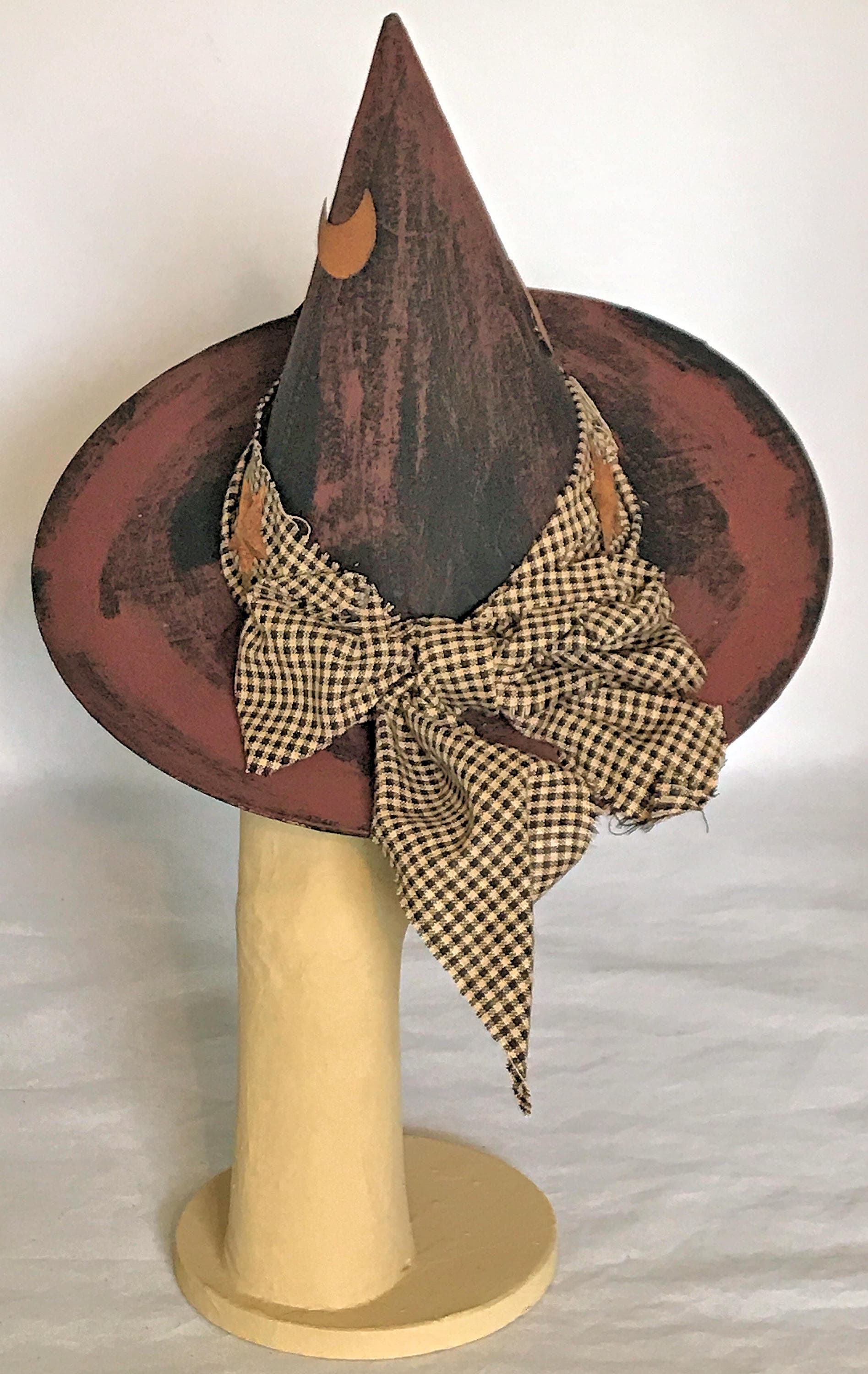 Tree Topper Witch Hat,Primitive Witch Hat,Moon and Stars Plaid Hat ...