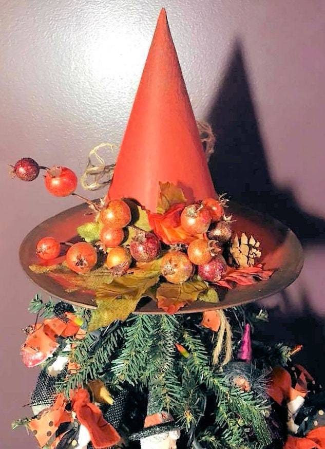 Halloween Tree Topper Witch Hat,Primitive Witch Hat,Autumn Glitter ...