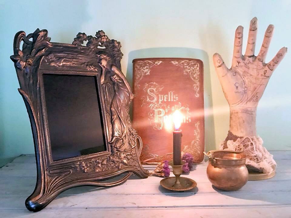 Large cast iron scrying mirror #2, art nouveau scrying mirror, witch's ...