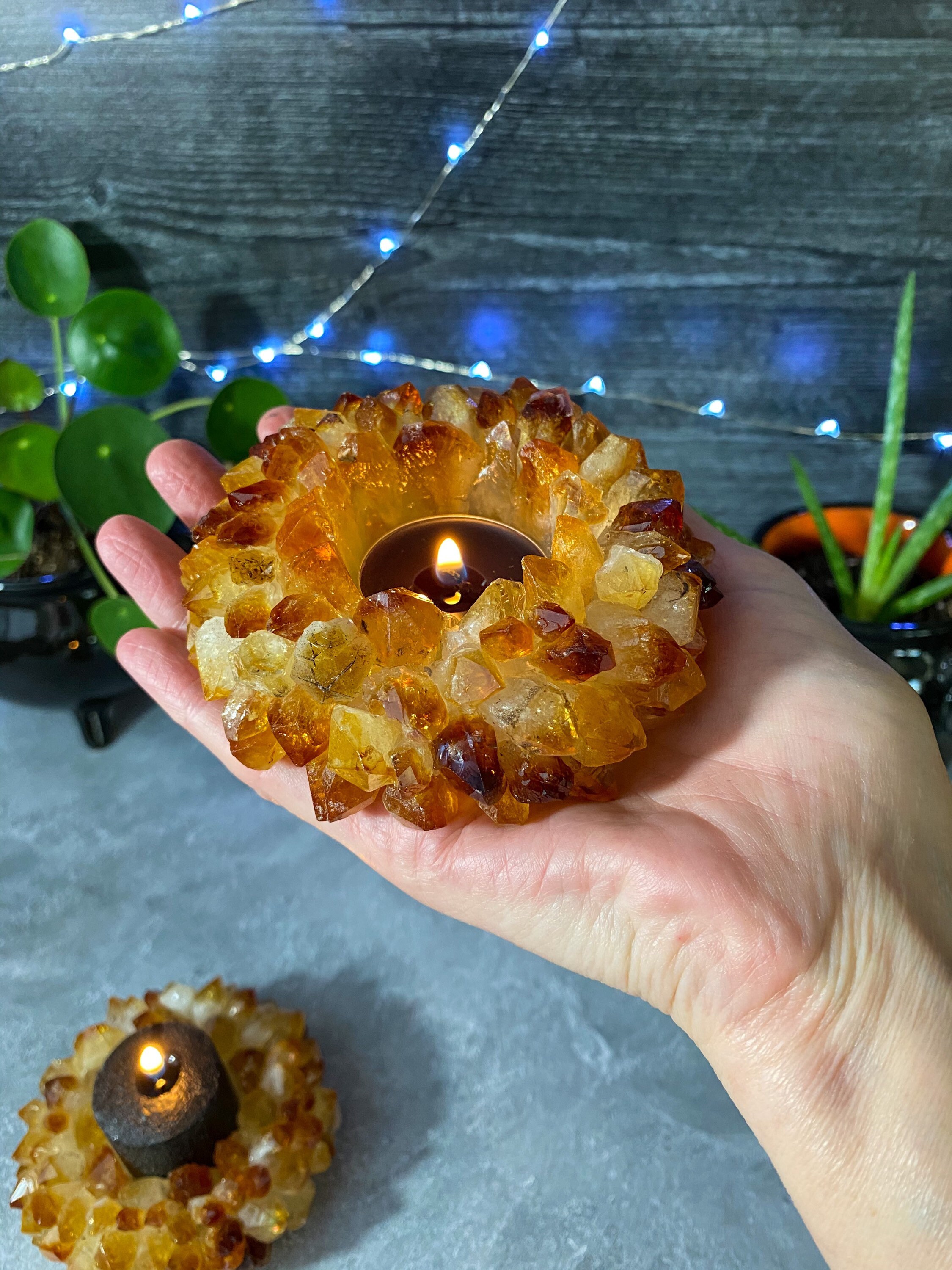 Citrine Candle Holder, Natural Citrine Tea Light Candle Holder