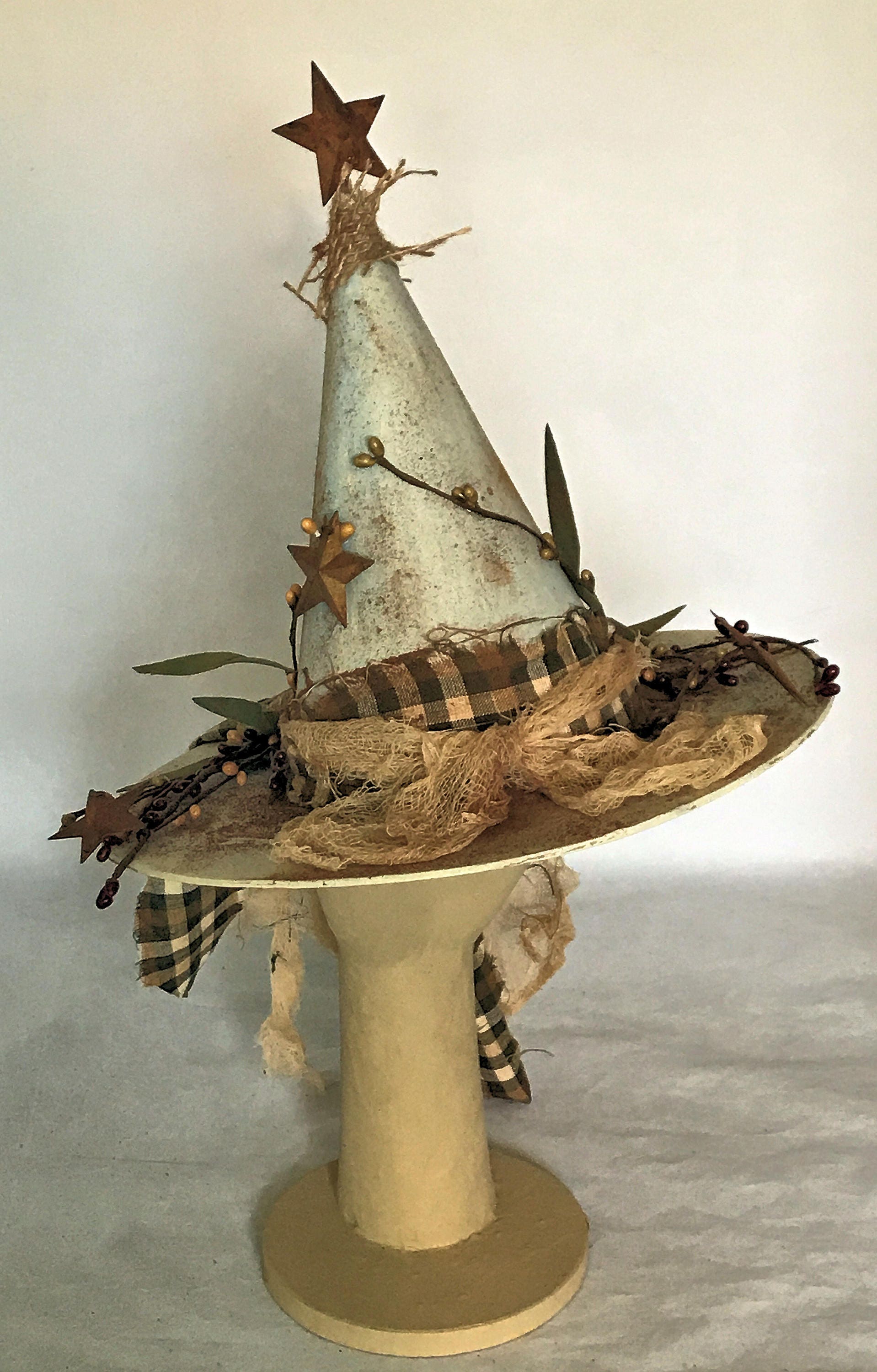 Primitive Witch Scarecrow Hat, Fall Decorative Hat, Decorative Witch ...