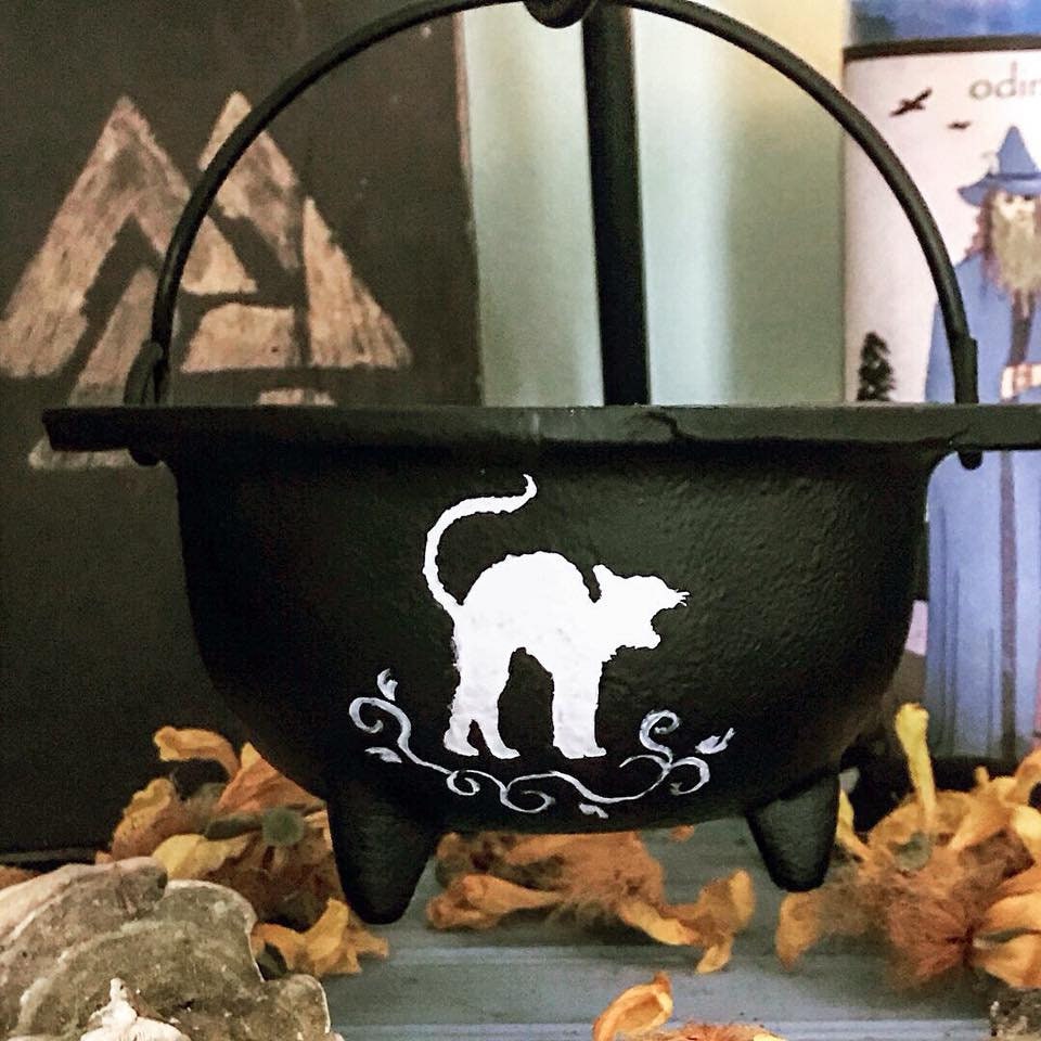 For Kellyanne ONLY Hand painted cat cauldron, Incense cauldron, Cat or ...