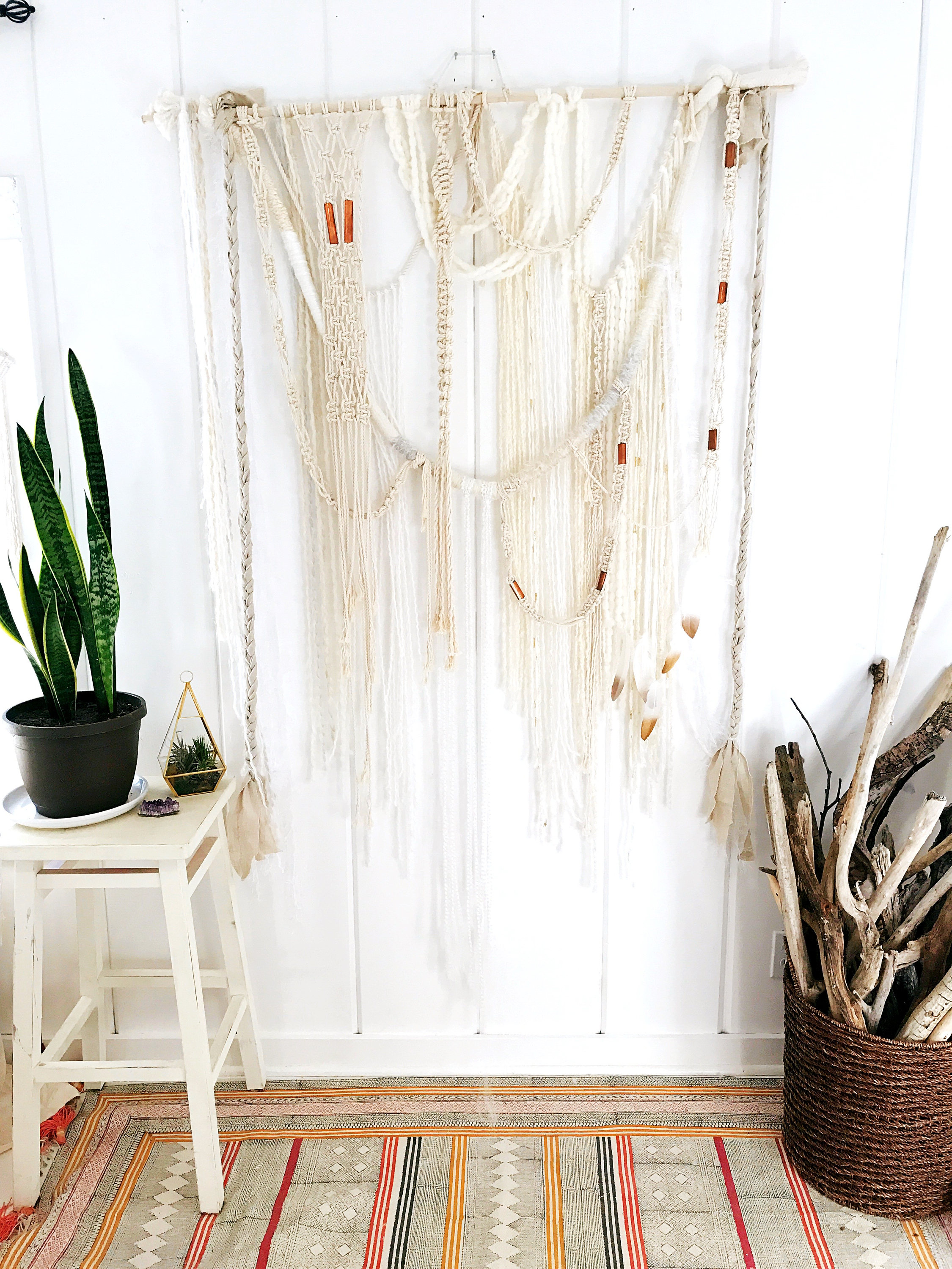 White Macrame Woven Macrame Wall Hanging Weaving - Etsy