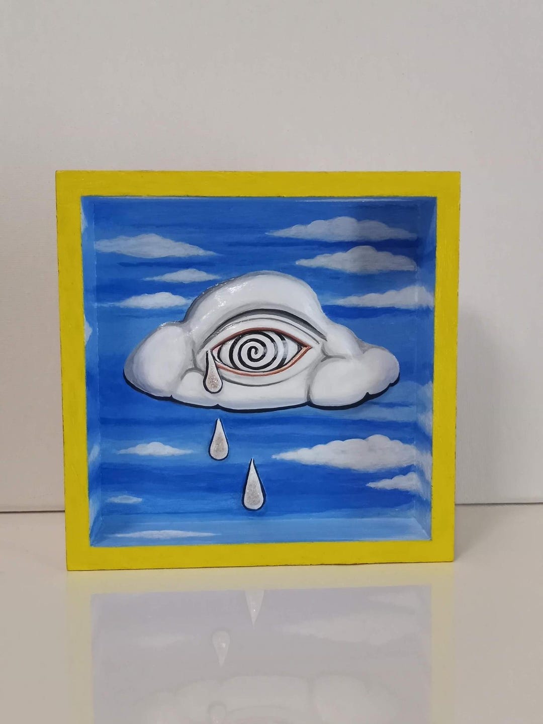 Crying Cloud Shadow Box, Mixed Media, Wall Decor, Office Cubicle ...