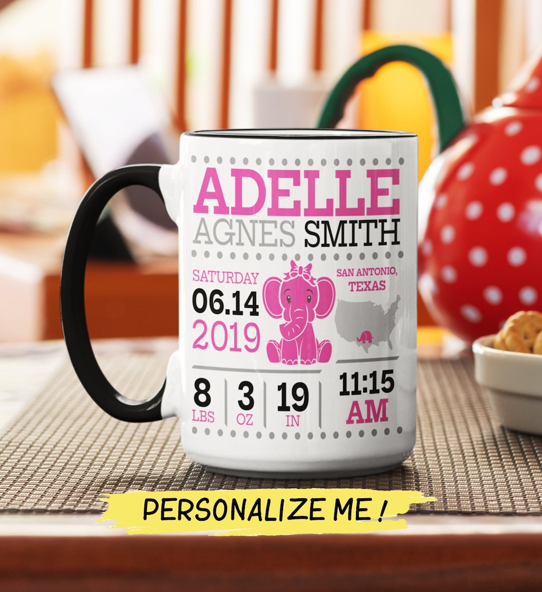 Baby Girl Announcement Mug New Baby Family Mug Personalized Name Mug ...