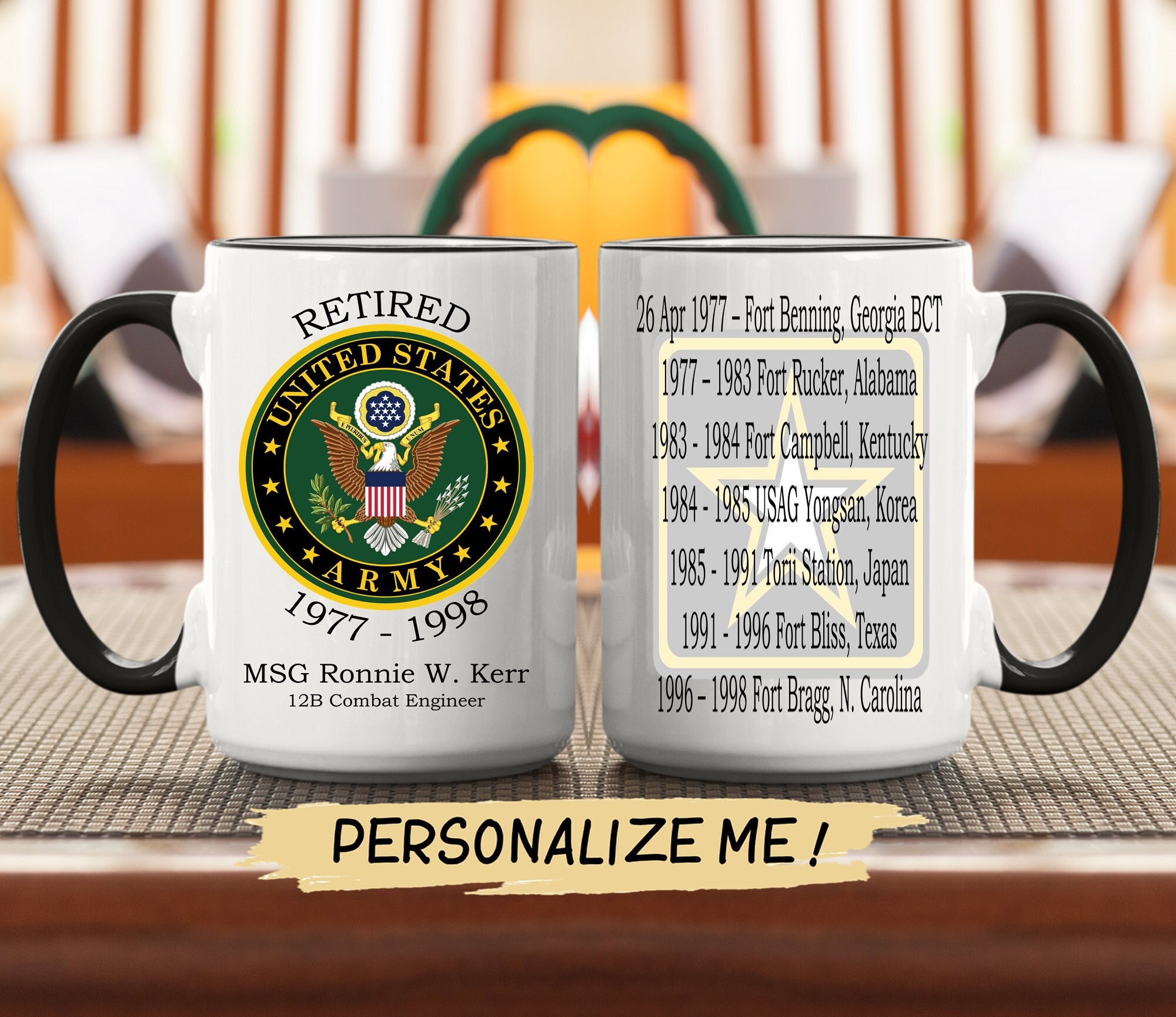 Personalized U S Army Retired Or Veteran Career Mug Military Coffee