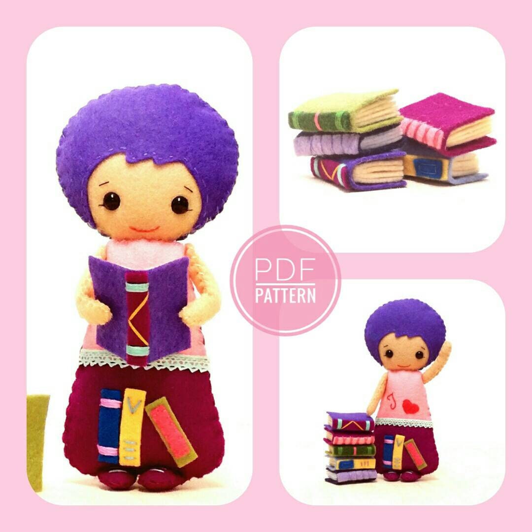 Book Lover. Felt Doll Pattern. Soft Doll Pattern. Plush Doll Pattern ...