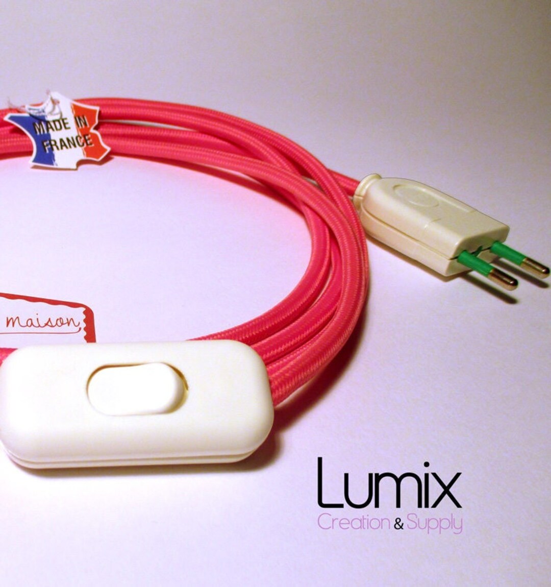 Power Cord 2.5 M Fuchsia Textile Cable With Bipolar Switch and ...