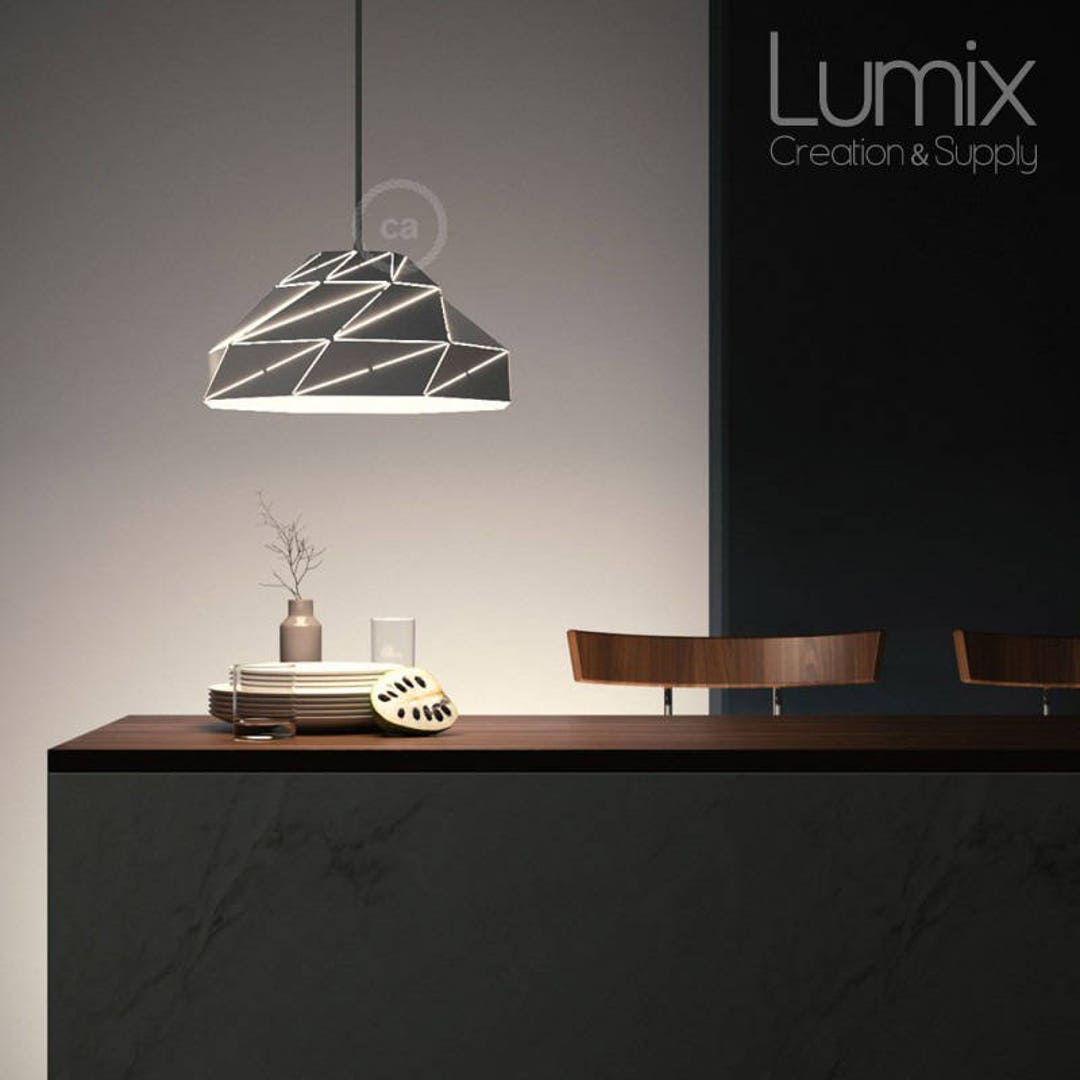 Polygon Art Pendant Lamp in Glossy Varnished White Metal With E27 ...