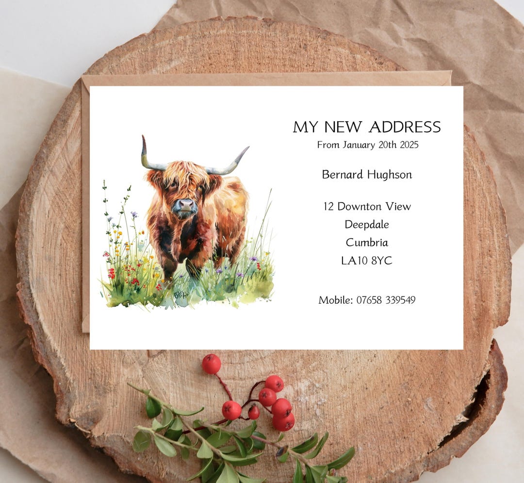 Highland Cow Change of Address Cards and Envelopes,personalised New ...