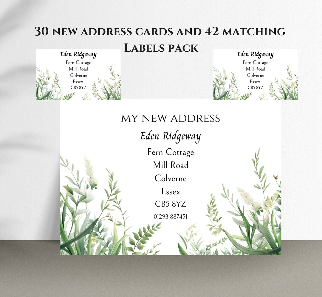 Personalised Change of Address Cards X 30 & 2 Sheets of Return Address ...