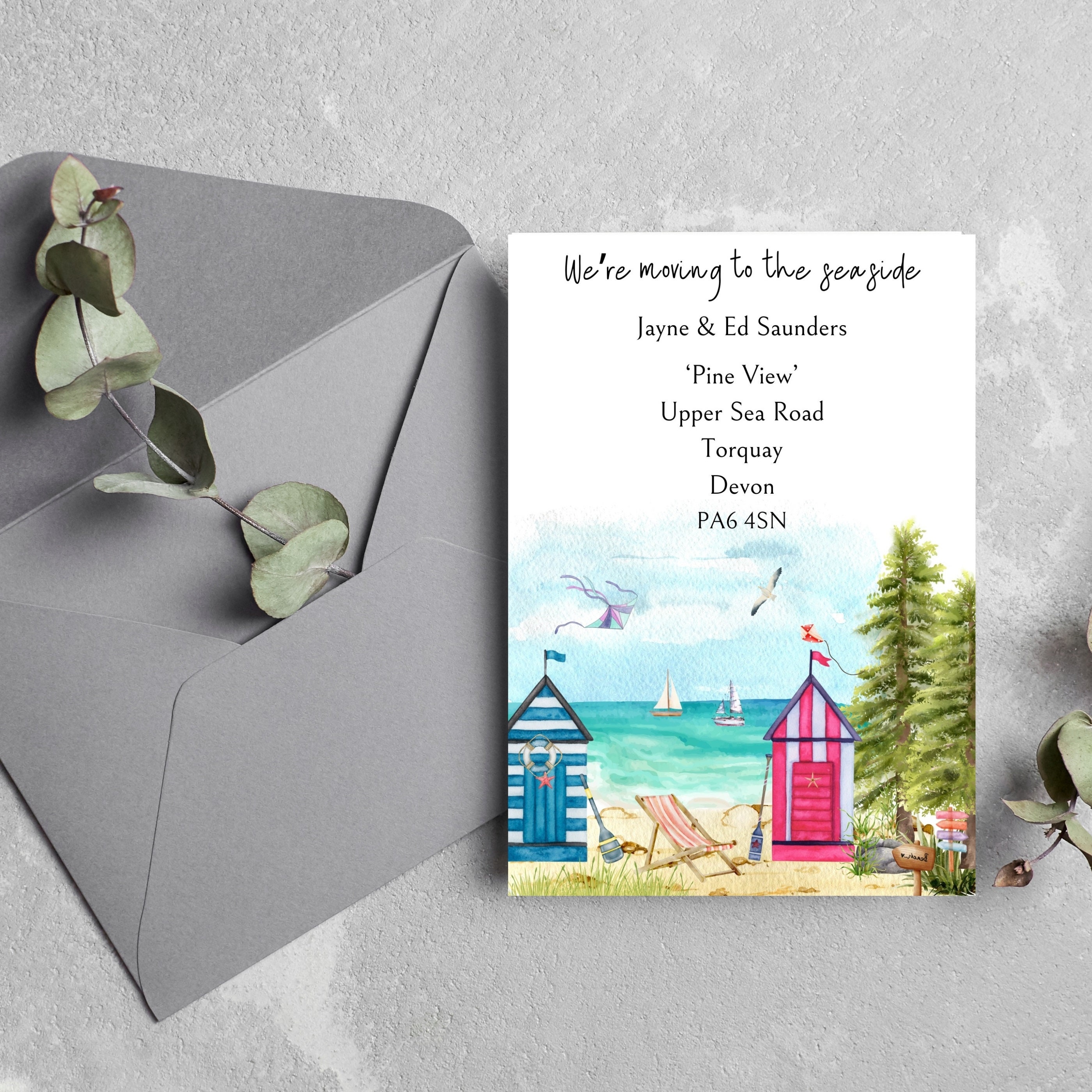 Seaside Themed New Address Cards for Moving House Personalised Change ...