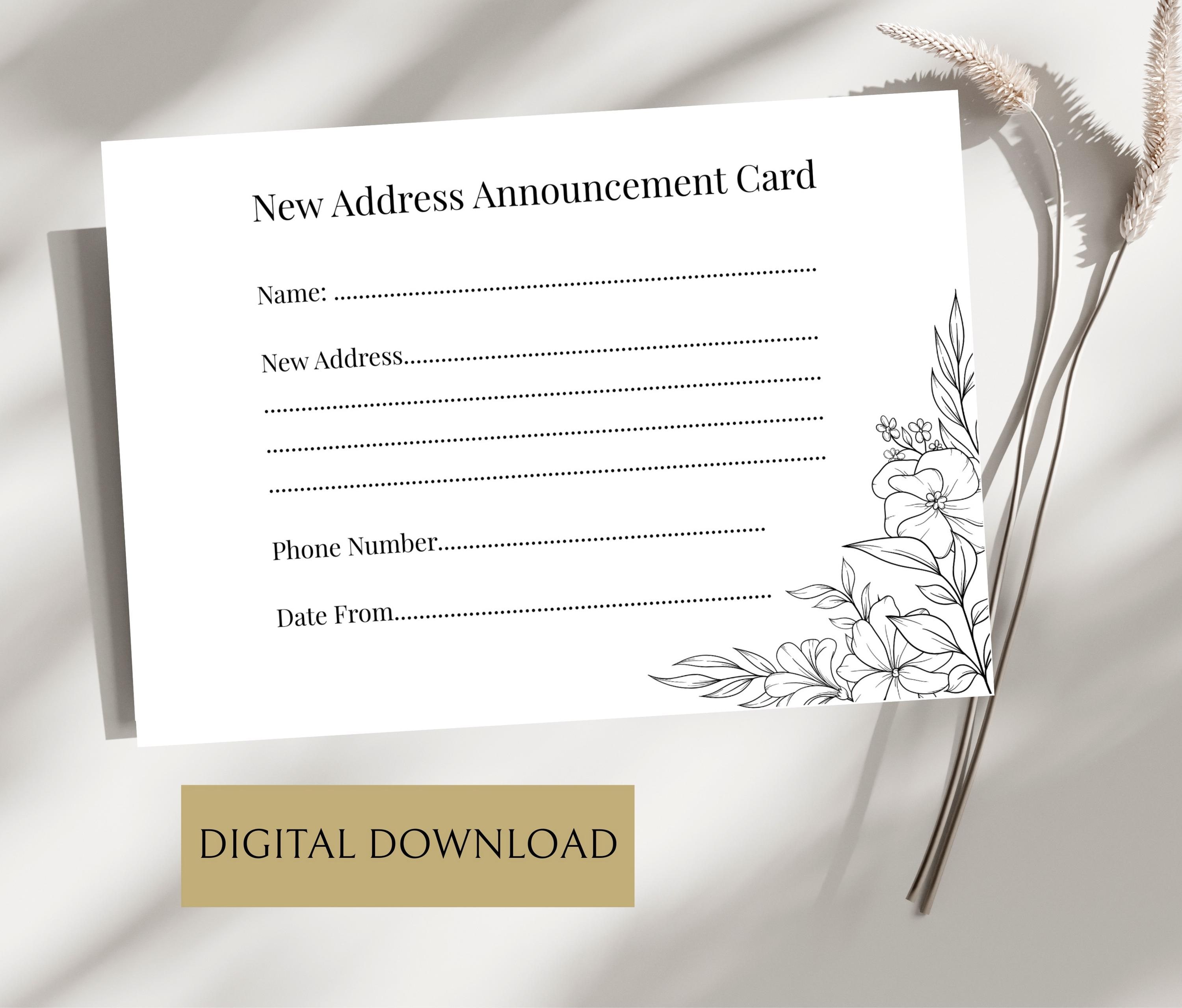 Printable Blank Change of Address Card for Moving House Digital ...