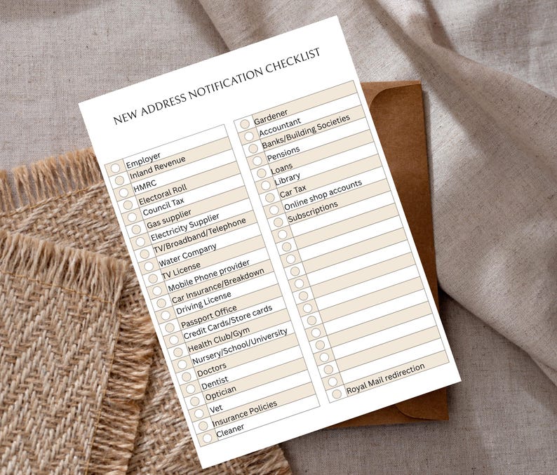 Printable Moving Home Address Change Checklist Template Digital New ...